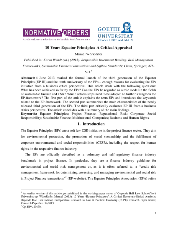 (PDF) 10 Years Equator Principles: A Critical Appraisal