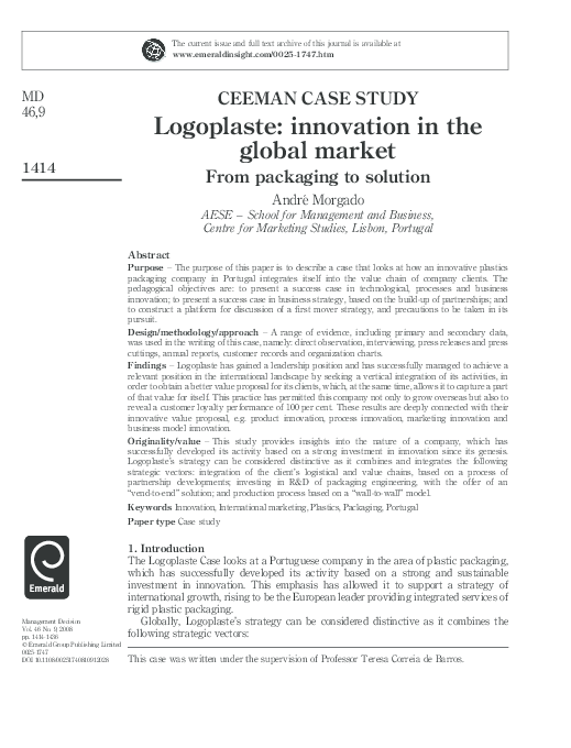 (PDF) Logoplaste: innovation in the global market: From packaging to ...