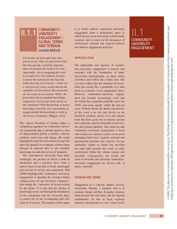 Pdf Community University Engagement Global Terms And Terrain Global University Network