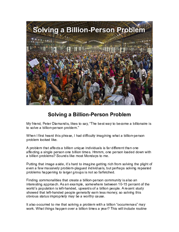 Doc Solving A Billion Person Problem