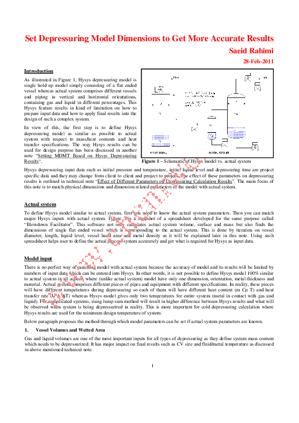(PDF) Set Depressuring Model Dimensions to Get More Accurate Results