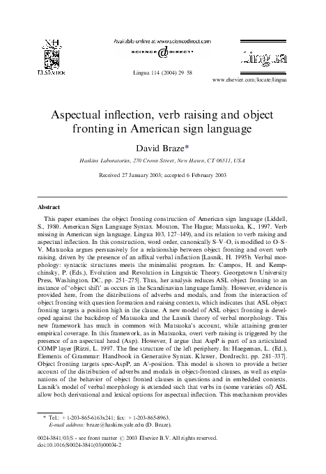 (PDF) Aspectual inflection, verb raising and object fronting in ...