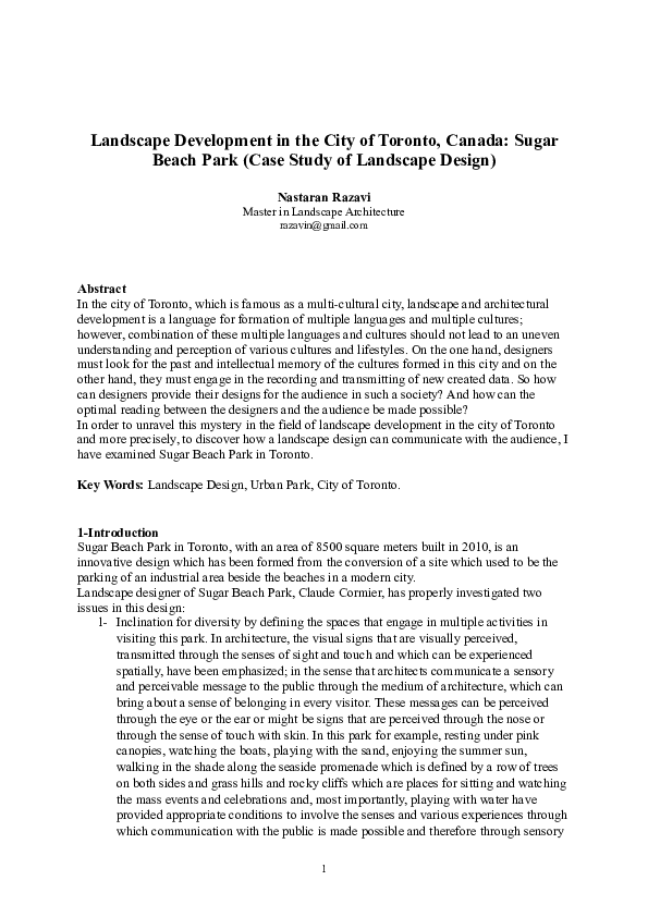 (DOC) Landscape Development in the City of Toronto, Canada: Sugar Beach ...