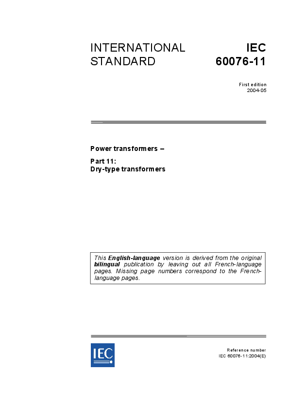 (PDF) Power transformers – Part 11: Dry-type transformers