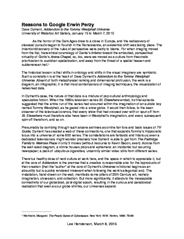 (PDF) Reasons to Google Erwin Perzy: Dave Dyment's "Addendum to the ...