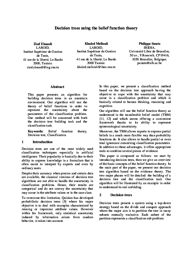 (PDF) Decision trees using the belief function theory