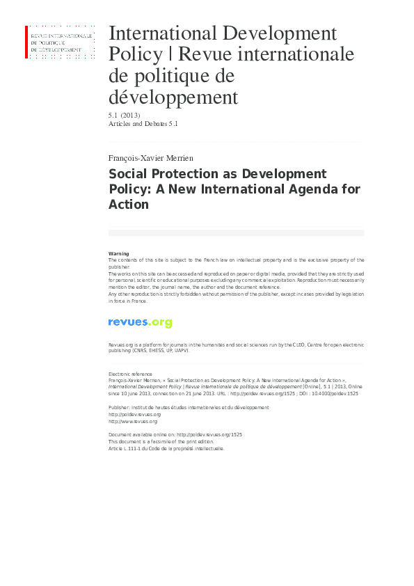 (PDF) Social Protection as Development Policy