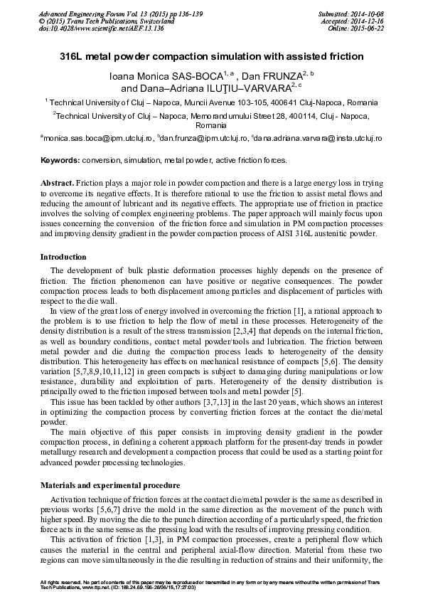 (PDF) 316L metal powder compaction simulation with assisted friction