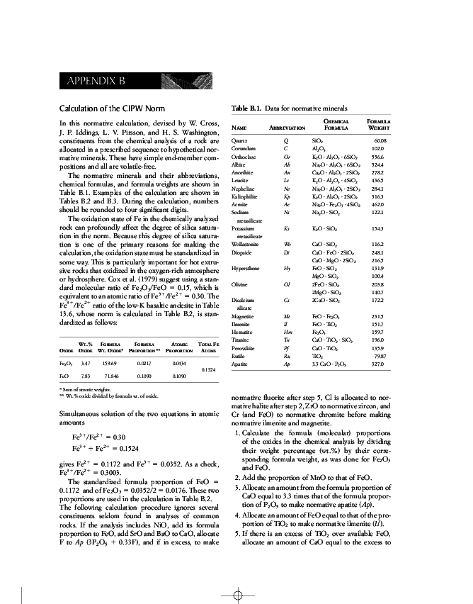 (PDF) Calculation of the CIPW Norm