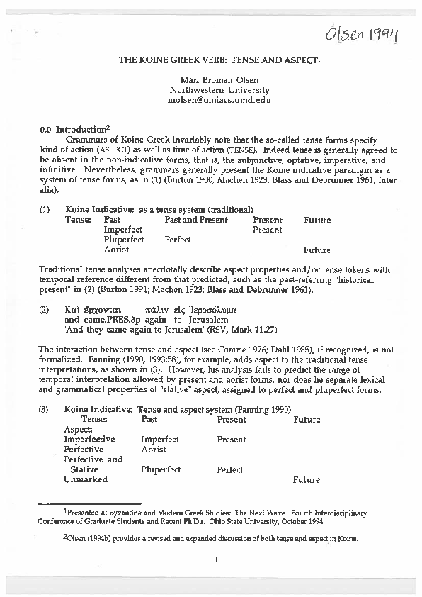 (PDF) THE KOINE GREEK VERB: TENSE AND ASPECT