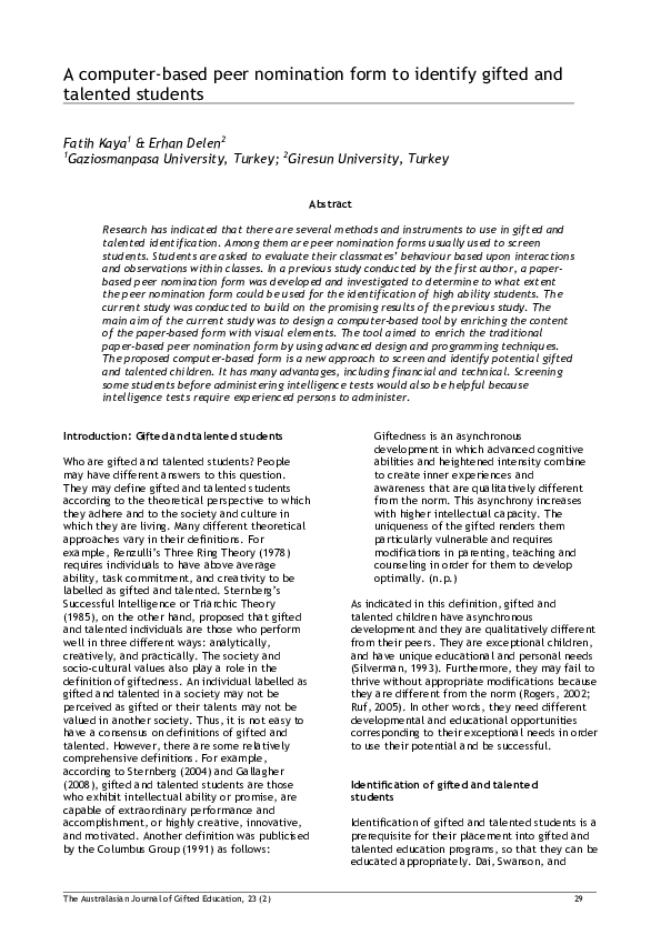 (PDF) A computer-based peer nomination form to identify gifted and ...