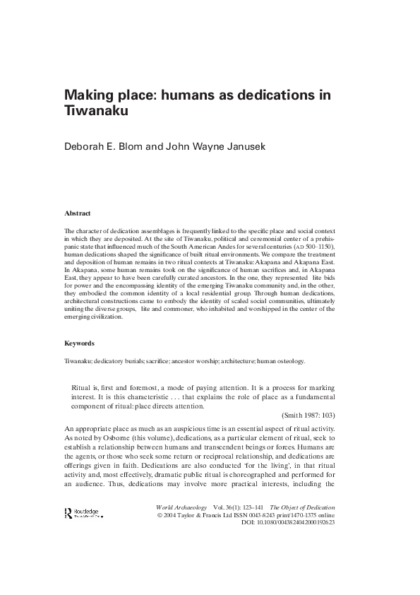 (PDF) Making Place: Humans as Objects of Dedication in Tiwanaku Society ...