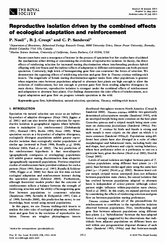 (PDF) Reproductive isolation driven by the combined effects of ...