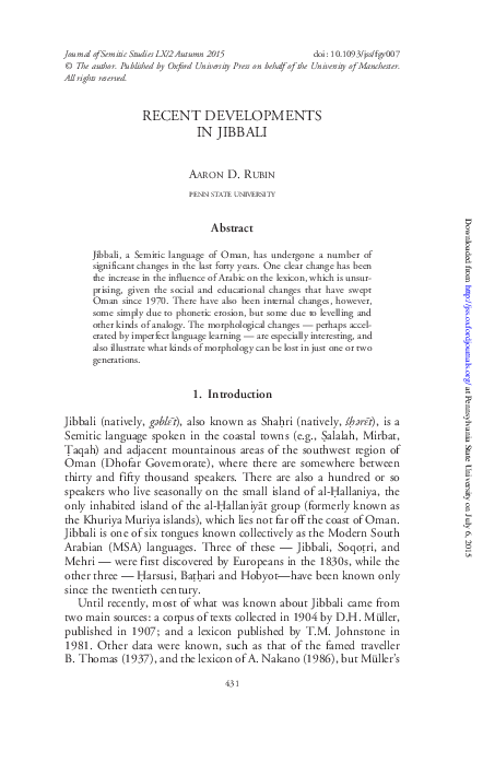 Recent Developments in Jibbali