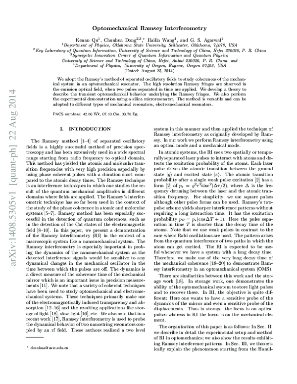 (PDF) Optomechanical Ramsey Interferometry