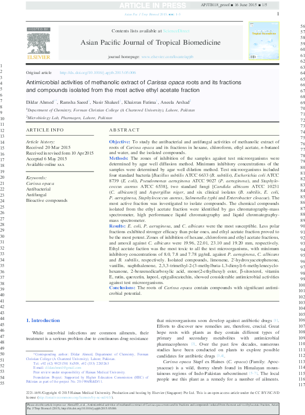 (PDF) Antimicrobial activities of methanolic extract of Carissa opaca roots and its fractions ...