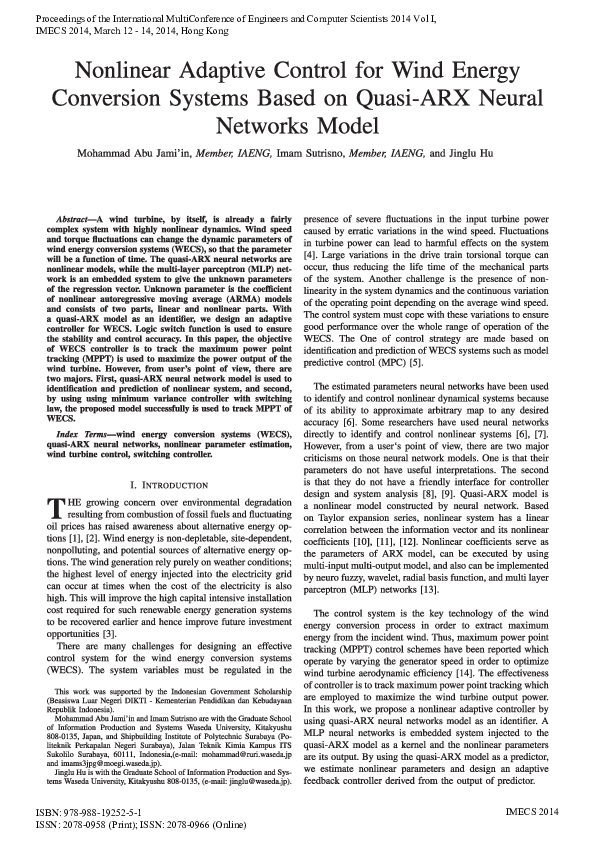 Pdf Nonlinear Adaptive Control For Wind Energy Conversion Systems
