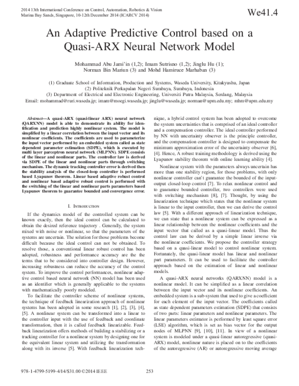 Pdf An Adaptive Predictive Control Based On A Quasi Arx Neural