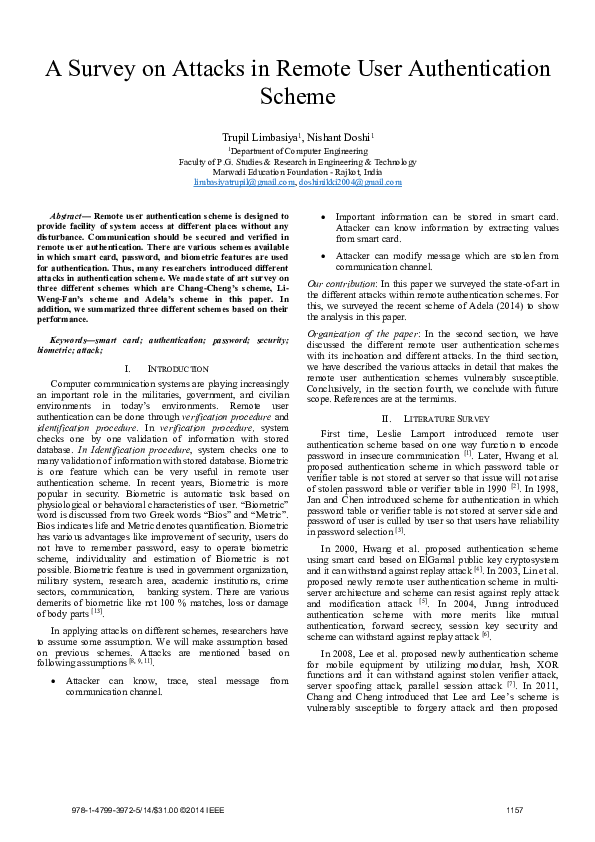 Pdf Survey On Attacks In Remote User Authentication Scheme