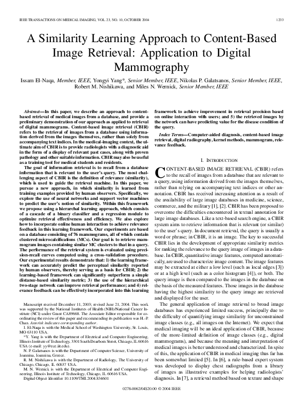 Pdf A Similarity Learning Approach To Content Based Image Retrieval Application To Digital