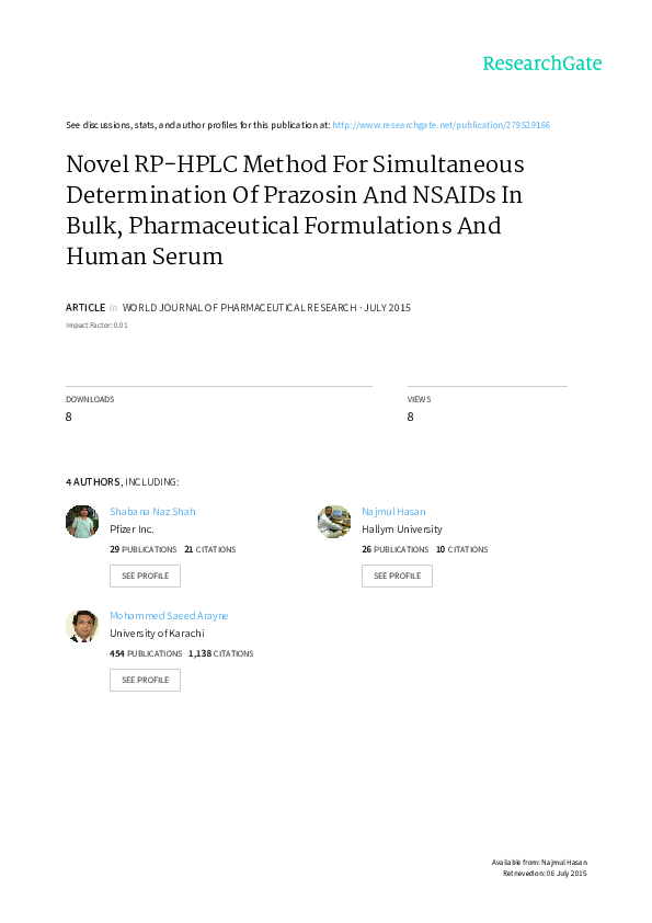 (PDF) Novel RP-HPLC Method For Simultaneous Determination Of Prazosin And NSAIDs In Bulk ...