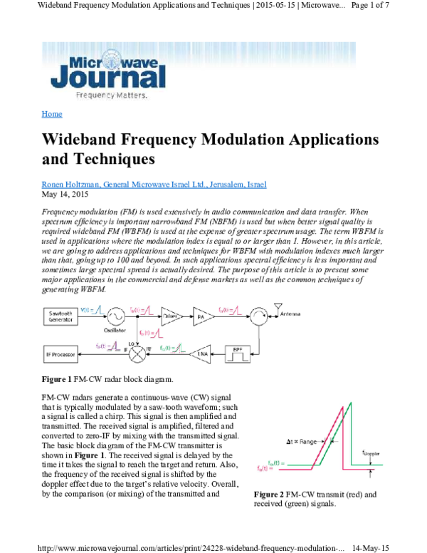 Pdf Wideband Frequency Modulation Applications And Techniques