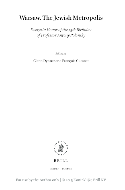 (PDF) From Community to Metropolis: The Jews of Warsaw, 1850-1880