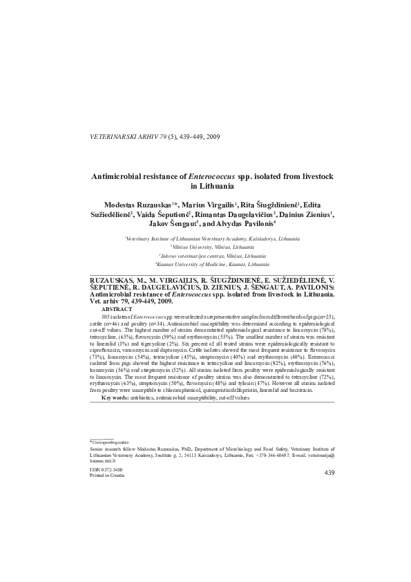 (PDF) Otpornost na antibiotike bakterija Enterococcus spp. izdvojenih ...