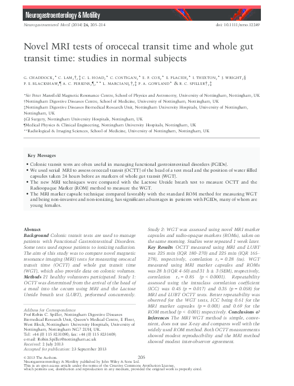 (PDF) Novel MRI tests of orocecal transit time and whole gut transit ...