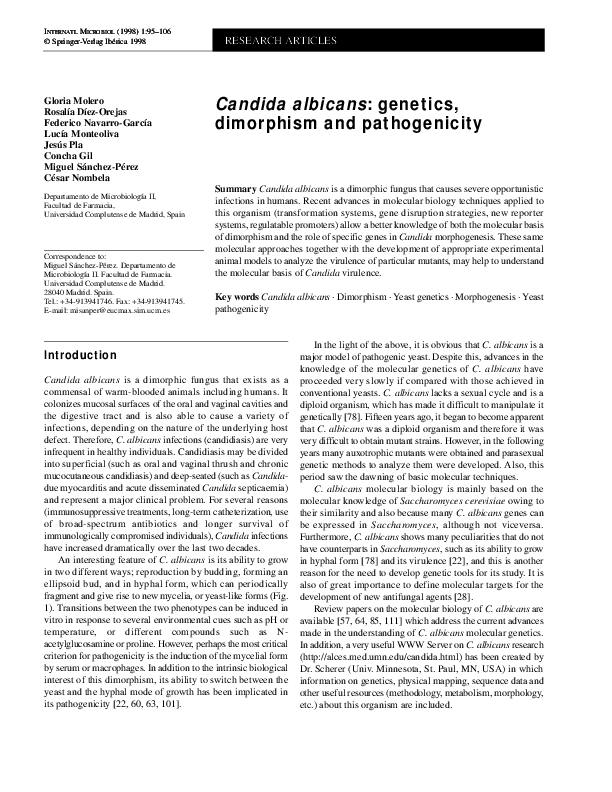 (PDF) Candida albicans: genetics, dimorphism and pathogenicity