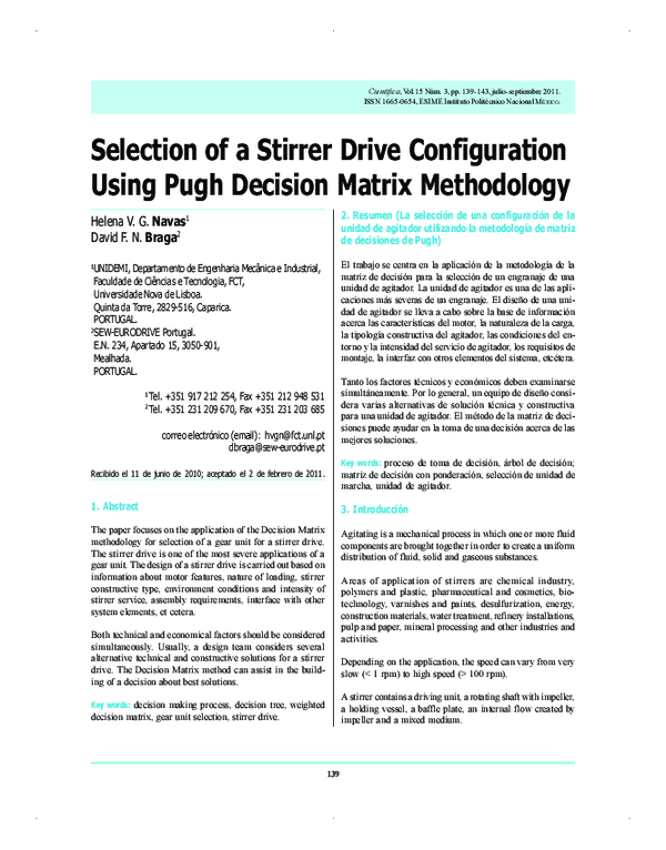 (PDF) Selection of a Stirrer Drive Configuration Using Pugh Decision ...