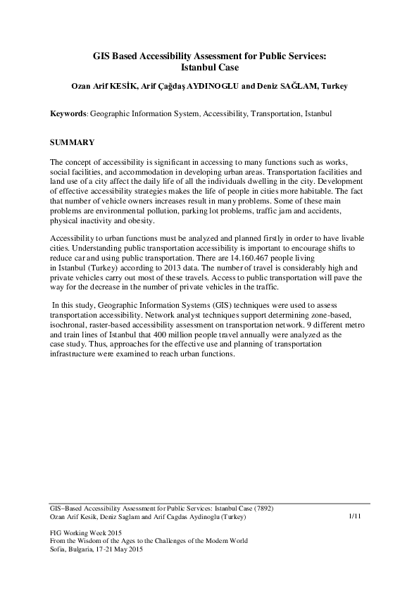 (PDF) GIS–Based Accessibility Assessment for Public Services: Istanbul Case