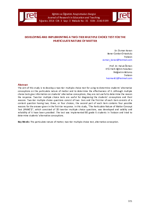 (PDF) DEVELOPING AND IMPLEMENTING A TWO-TIER MULTIPLE CHOICE TEST FOR ...