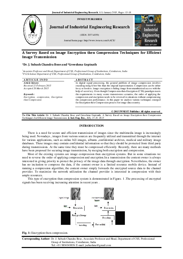 Pdf A Survey Based On Image Encryption Then Compression Techniques For Efficient Image