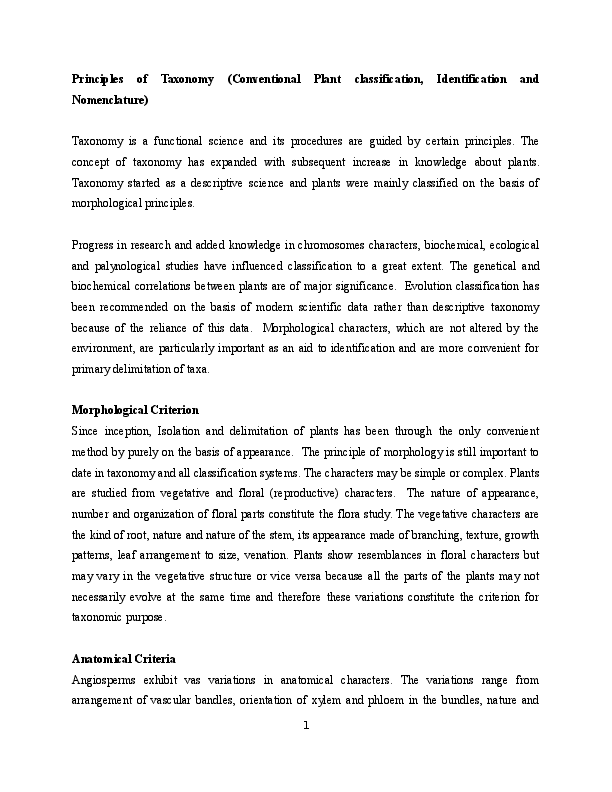 (DOC) Principles of Taxonomy (Conventional Plant classification ...