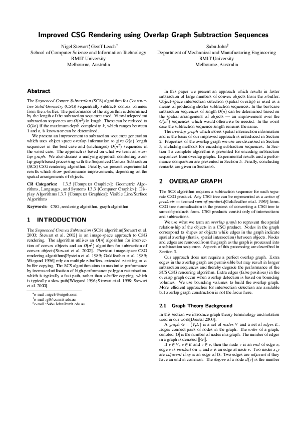 Pdf Improved Csg Rendering Using Overlap Graph Subtraction Sequences