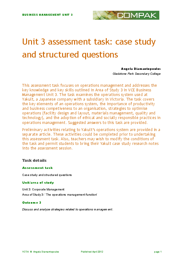 (DOC) Unit 3 assessment task: case study and structured questions