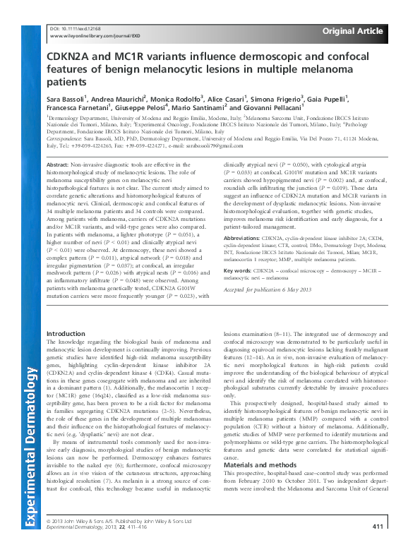 (PDF) CDKN2A and MC1R variants influence dermoscopic and confocal features of benign melanocytic ...