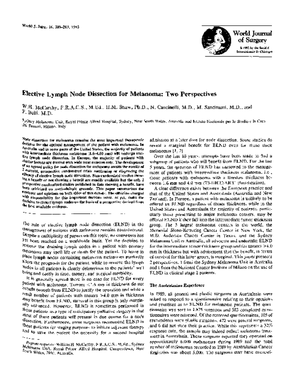 Pdf Elective Lymph Node Dissection For Melanoma Two Perspectives 8125