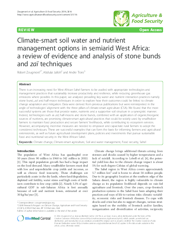 (PDF) Climate-smart soil and water management options in semi arid West Africa: A review of ...