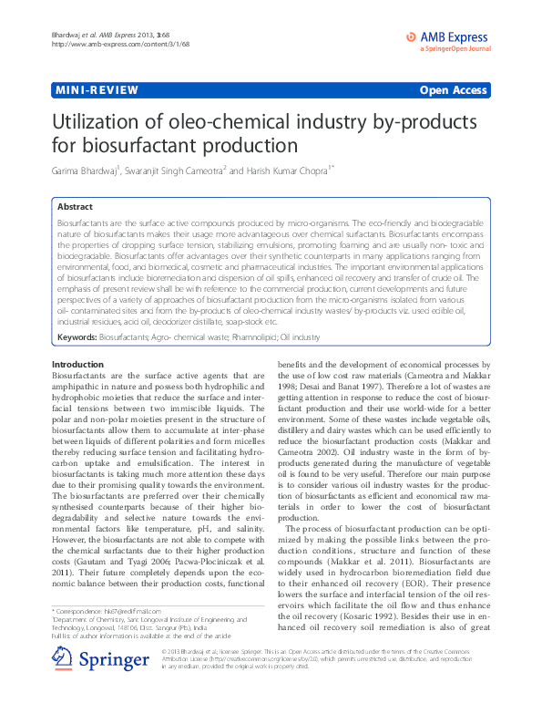 (PDF) Utilization of oleo-chemical industry by-products for ...