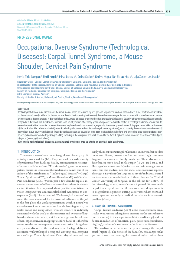 (PDF) Occupational Overuse Syndrome (Technological Diseases): Carpal ...