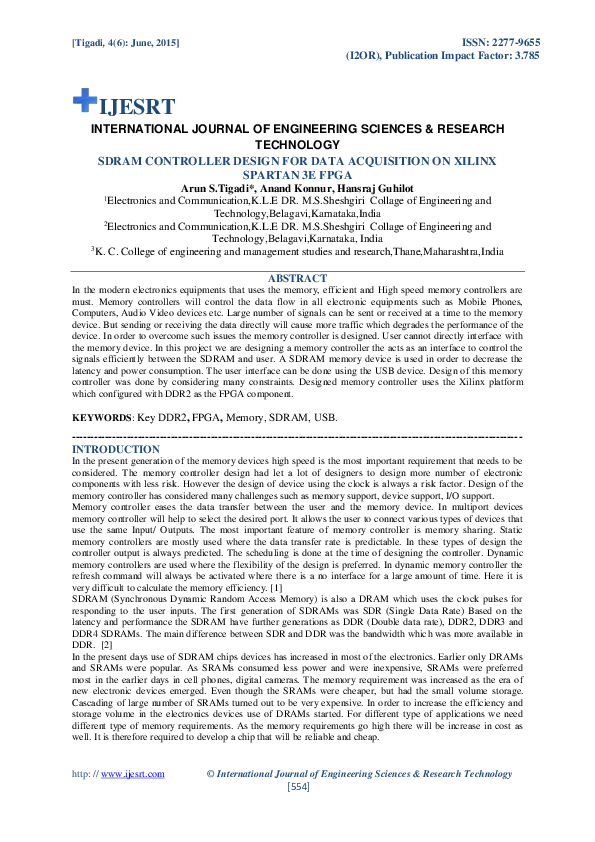 Pdf Sdram Controller For Xilinx Spartan 3e Fpga