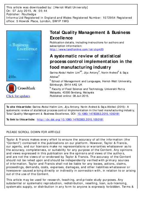 (PDF) SPC in the food manufacturing industry