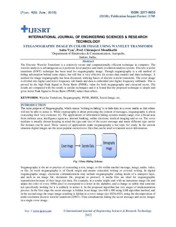 Pdf Steganography Image In Color Image Using Wavelet Transform