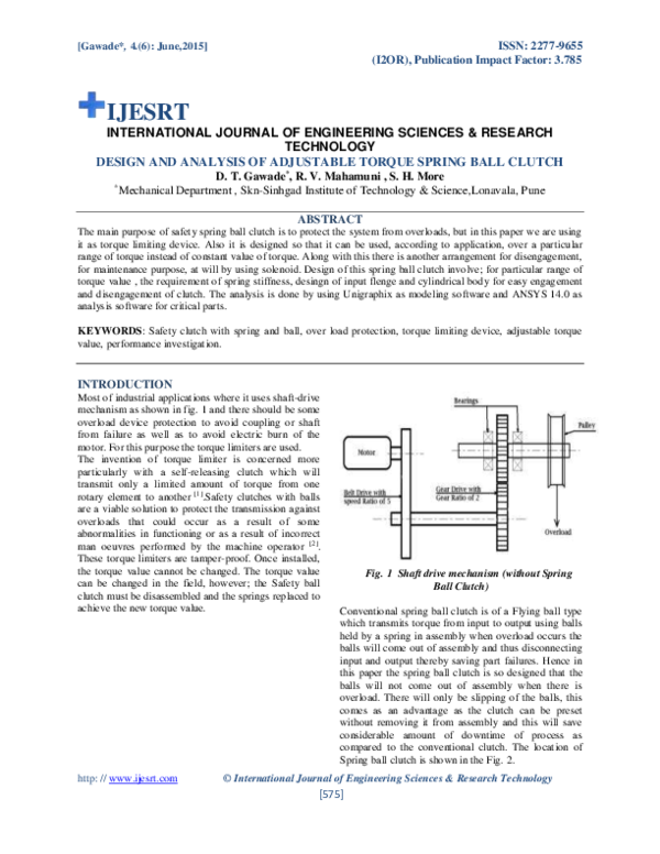 (PDF) DESIGN AND ANALYSIS OF ADJUSTABLE TORQUE SPRING BALL CLUTCH`