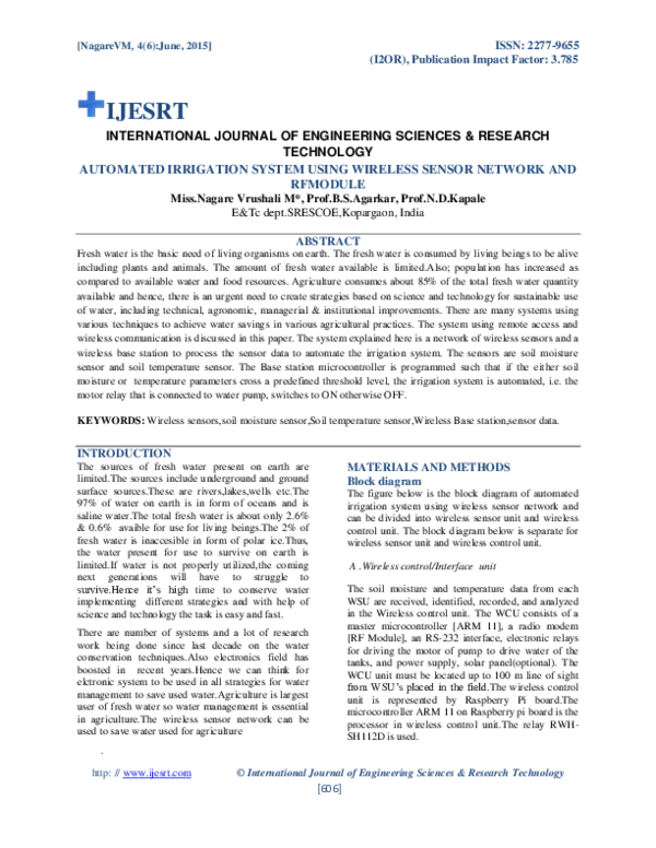 (PDF) AUTOMATED IRRIGATION SYSTEM USING WIRELESS SENSOR NETWORK AND RFMODULE
