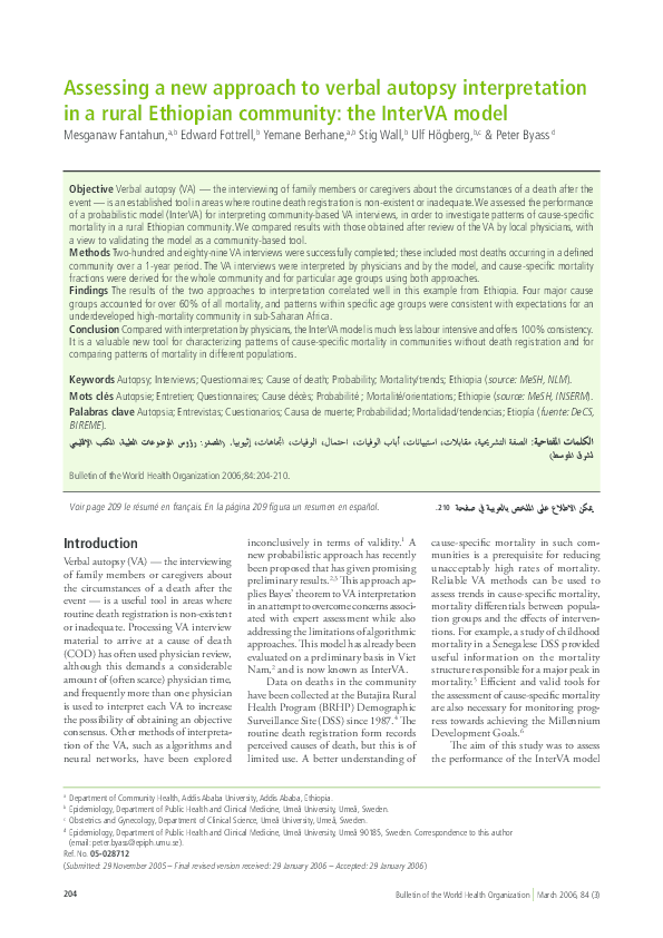 Pdf Assessing A New Approach To Verbal Autopsy Interpretation In A