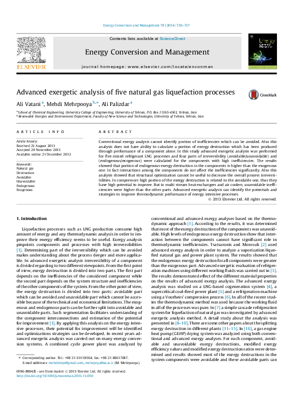 (PDF) Advanced exergetic analysis of five natural gas liquefaction ...