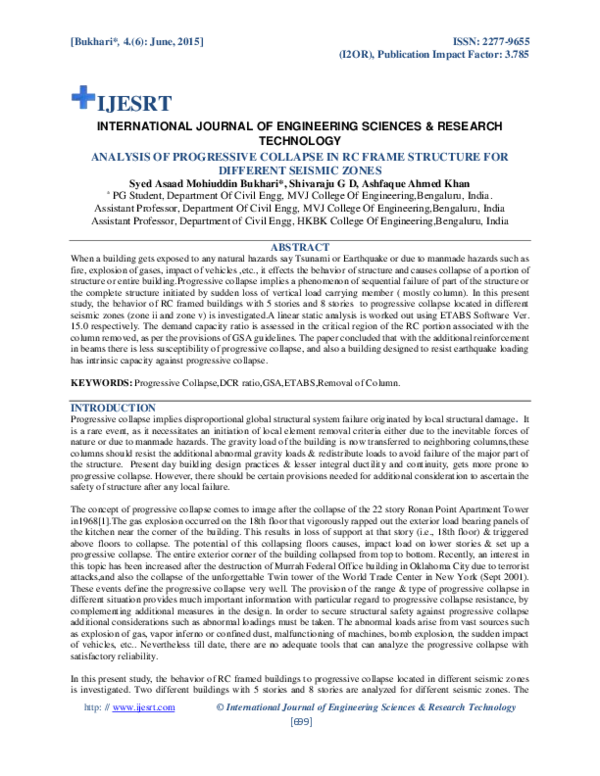 Pdf Analysis Of Progressive Collapse In Rc Frame Structure For Different Seismic Zones